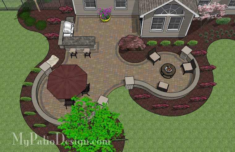 DIY Patio Plan With Two Seating Walls and Outdoor Grill Station With ...