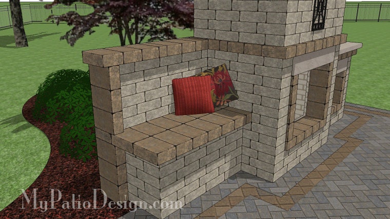 DIY Outdoor Block Fireplace Design With Woodbox and Bench - Etsy