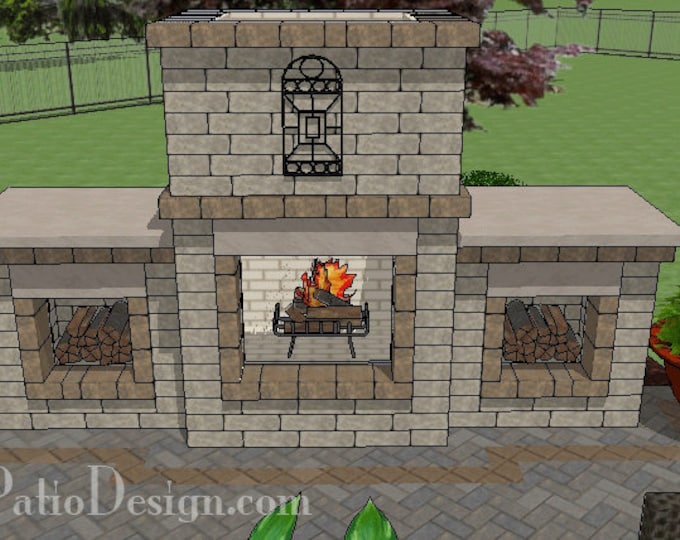 DIY Outdoor Block Fireplace Plan With Two Woodboxes - Etsy