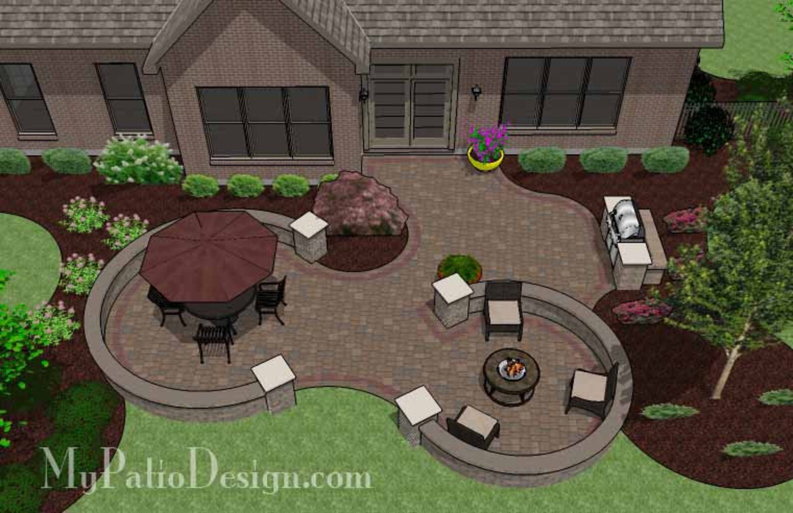 DIY Patio Plan With Two Seating Walls and Outdoor Grill Station 710 Sq ...