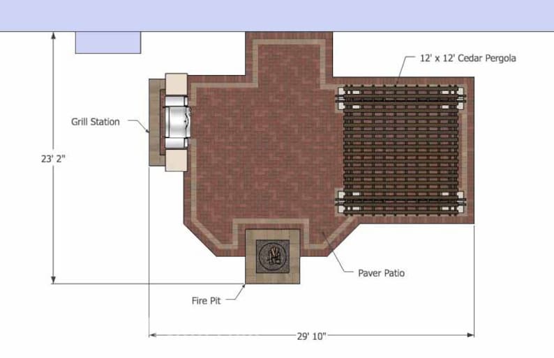 DIY Patio Plan With Pergola, Outdoor Grill Station and Fire Pit 435 Sq ...