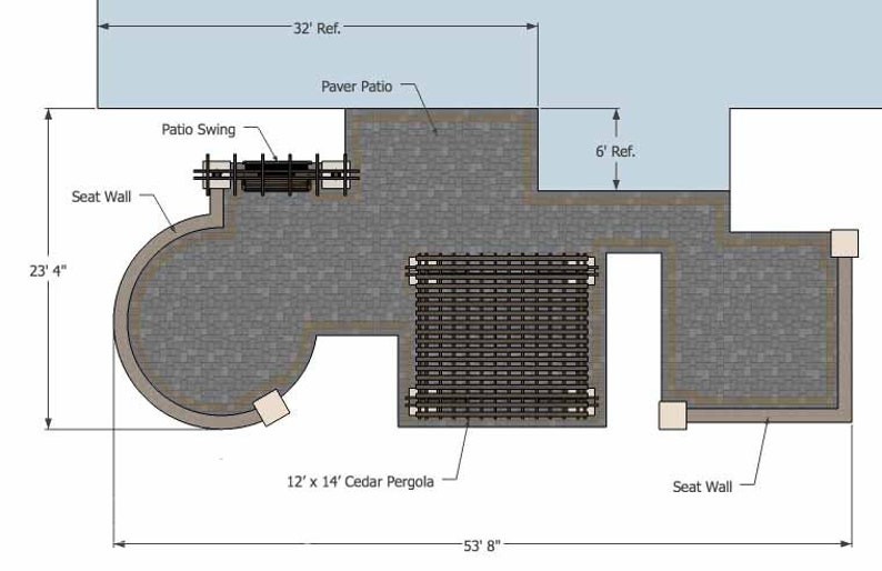 DIY Patio Plan With Two Seating Walls, Pergola and Swing 795 Sq. Ft. - Etsy