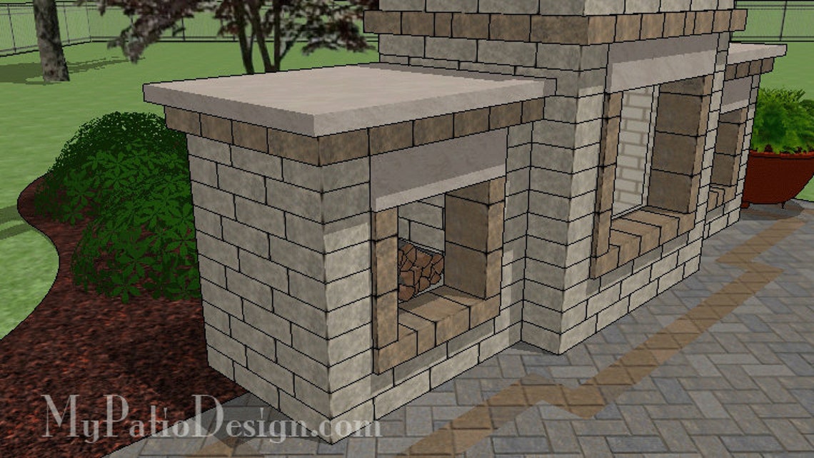 DIY Outdoor Block Fireplace Plan With Two Woodboxes - Etsy