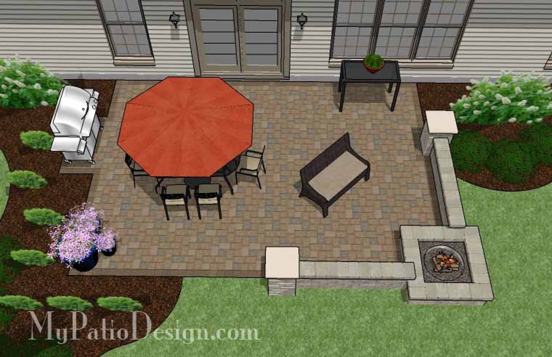 DIY Patio Plan With Two Seating Walls and Fire Pit 440 Sq. Ft. - Etsy