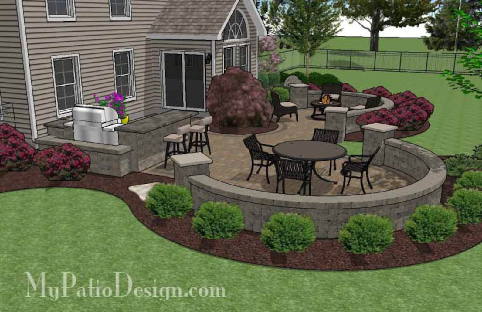 DIY Patio Plan With Two Seating Walls and Outdoor Grill Station With ...