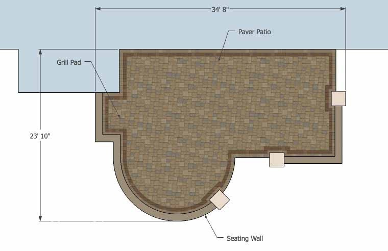 DIY Patio Plan Two Seating Walls and Outdoor Grill Station 570 Sq. Ft ...
