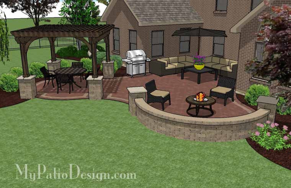 DIY Patio Plan With Seating Wall and Pergola 720 Sq. Ft. - Etsy