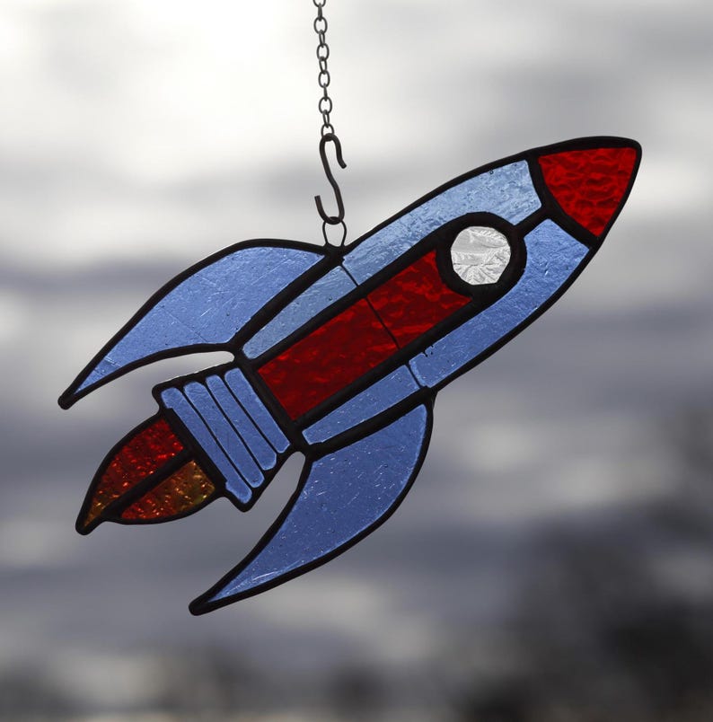 Rocket Stained Glass Suncatcher Sci-fi Handmade in NC - Etsy