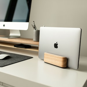 Vertical Laptop Stand Wooden Holder for Tablet and Laptop Desk ...
