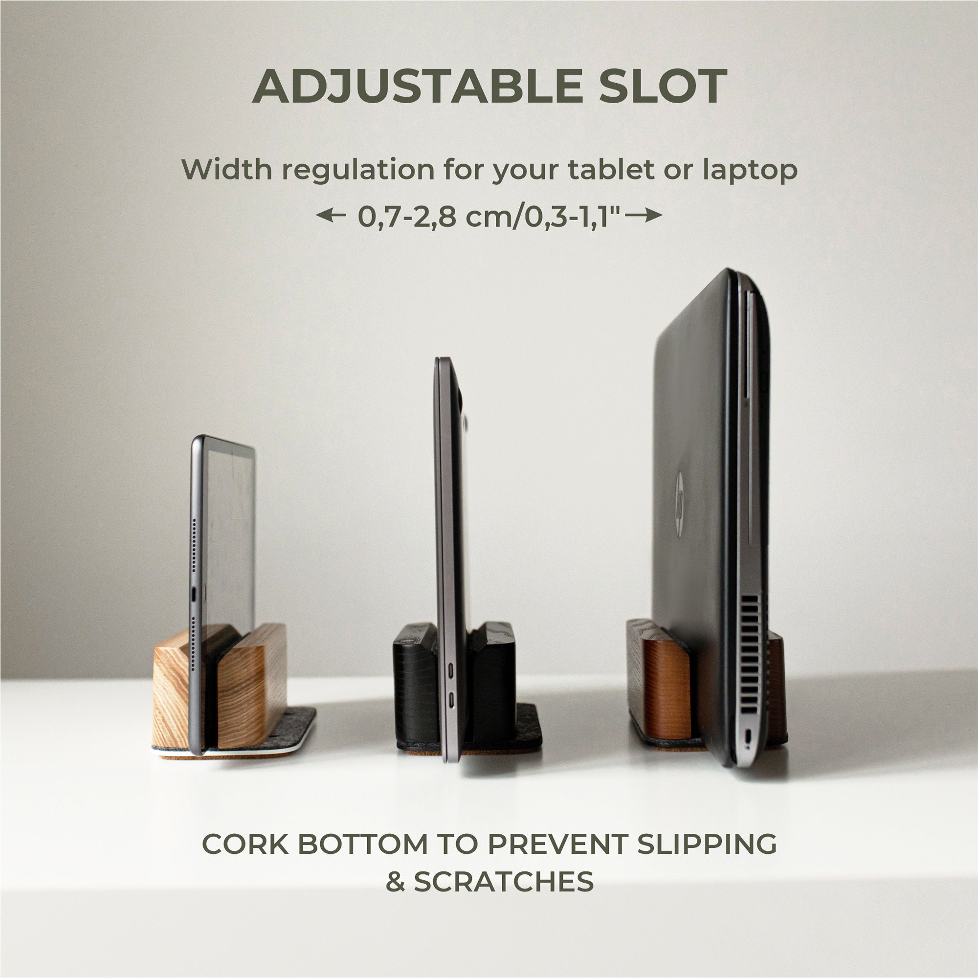 Laptop Holder, Vertical Adjustable Wooden Laptop Stand for Desk Black ...