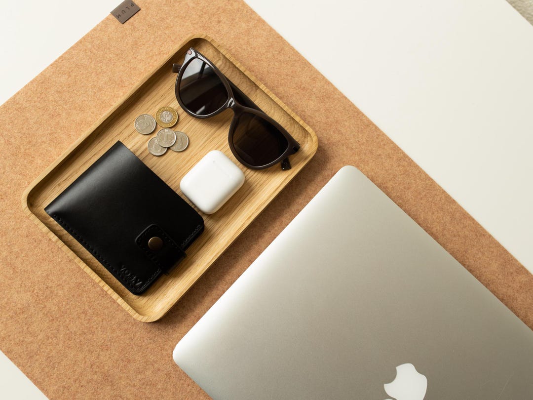 Catch All Tray Wood Desk Organizer, Wooden Large Desk Pen Tray Gift for ...