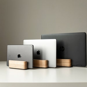 Vertical Laptop Stand Wooden Holder for Tablet and Laptop Desk ...