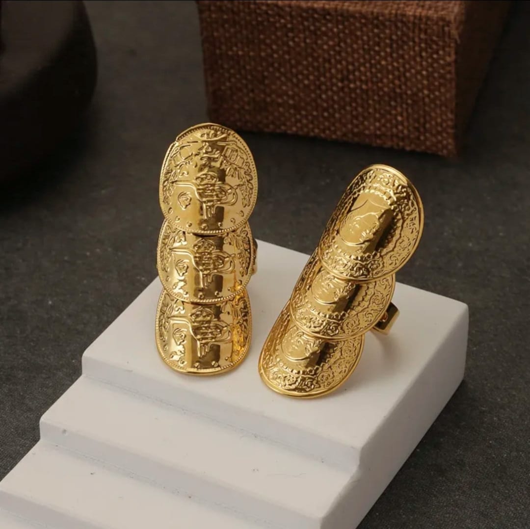 18K Real Gold Plated Dubai Ring Islamic Coin Ring ,french Coin Big Ring ...