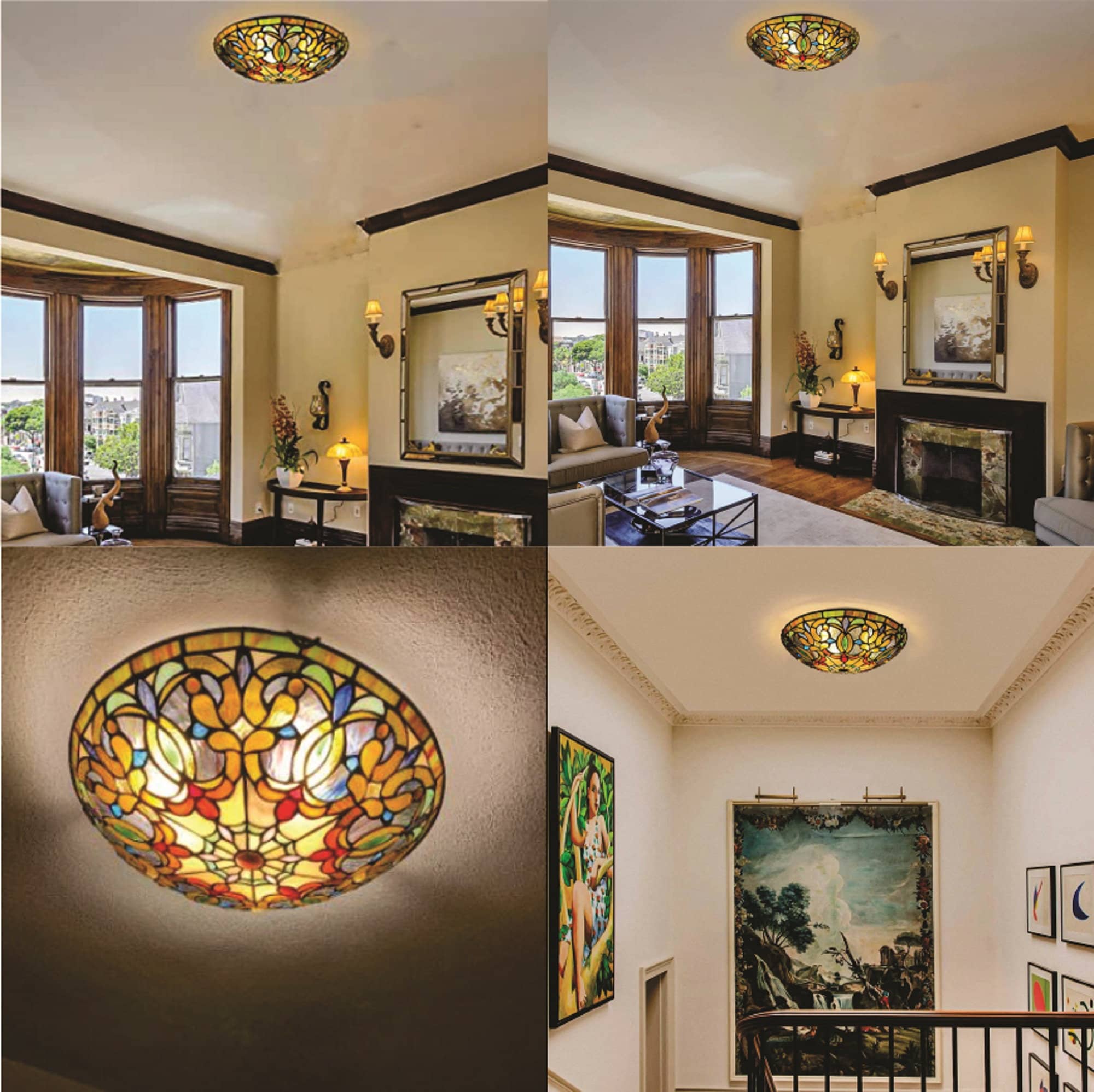 Tiffany Style Flush Mount Ceiling Lights, Semi Flush Ceiling Fixture, 3 ...