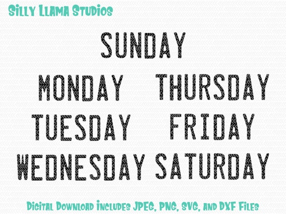 Days of the Week Bundle in License Font / Instant Digital - Etsy