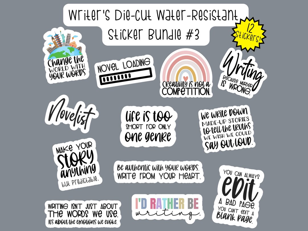 Writer's Die-cut Sticker Bundle 3, Stickers for Writing Lovers, Laptop ...