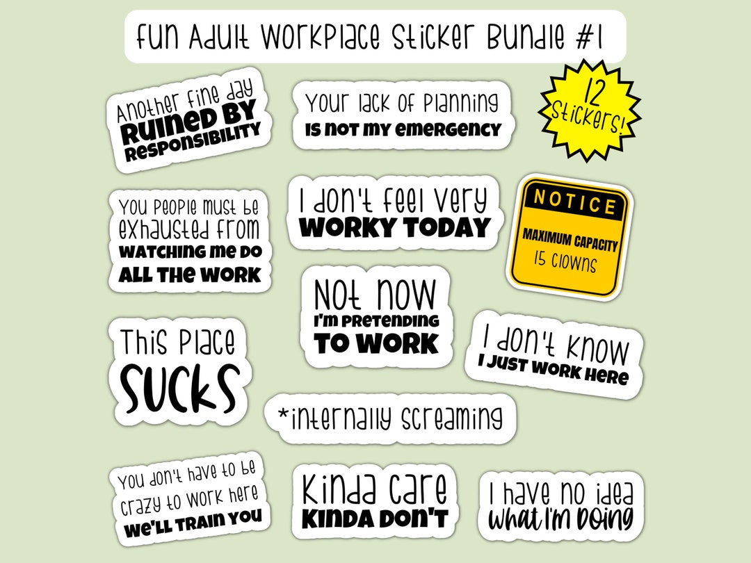Fun Adult Workplace Sticker Bundle, Funny Water-resistant, Die-cut ...