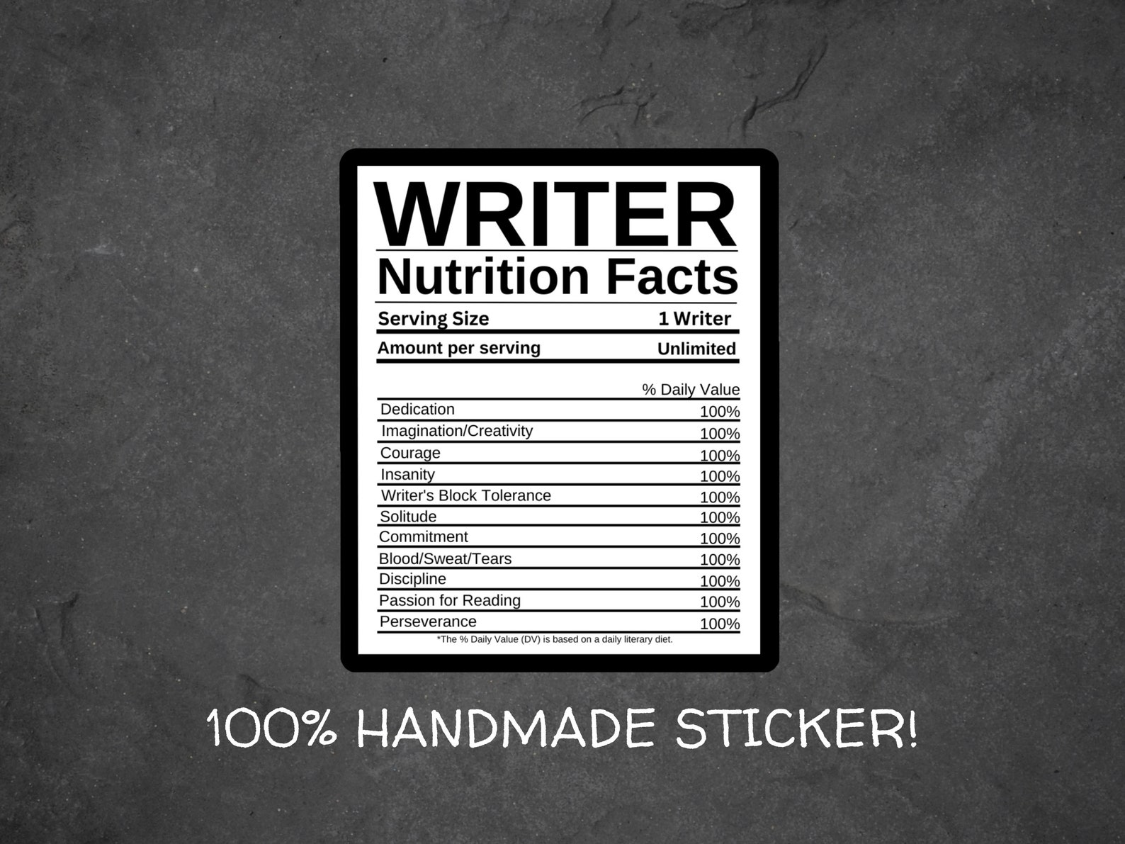 Writer Nutrition Facts Sticker: Funny Writing Laptop Decal - Etsy