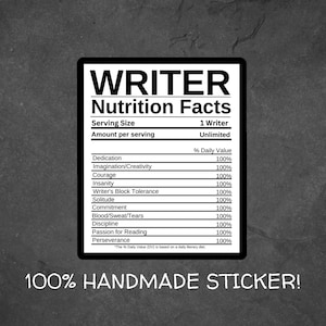 Writer Nutrition Facts Sticker: Funny Writing Laptop Decal - Etsy