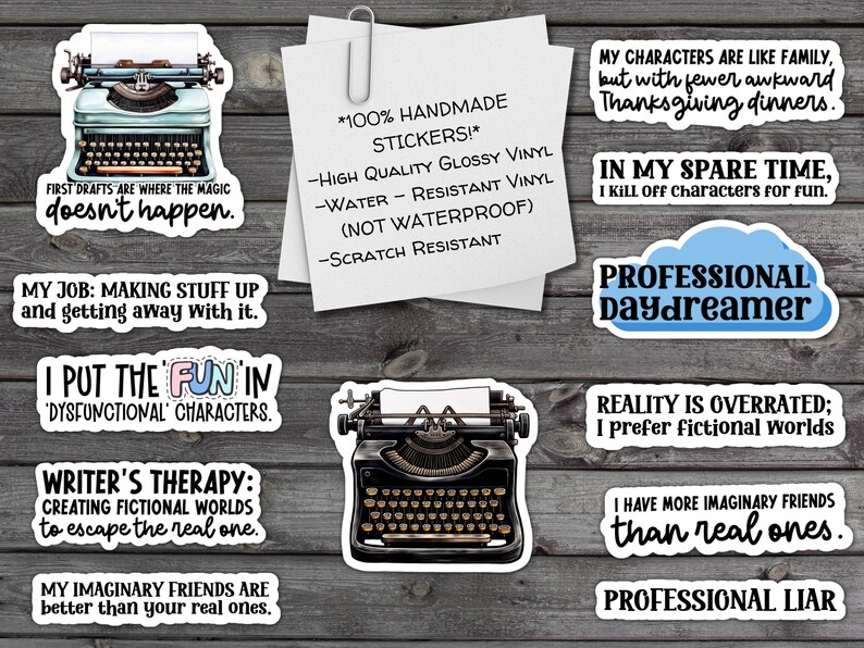 Writing Sticker Bundle #5, Stickers for Writers, Laptop Stickers - Etsy