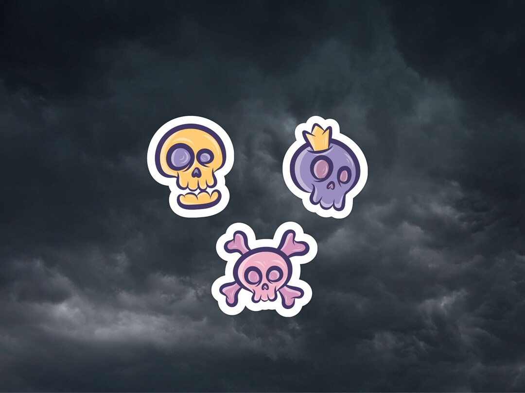 Tiny Skull Stickers, Mini Sticker Pack, Three Pastel Goth Mini Skull ...