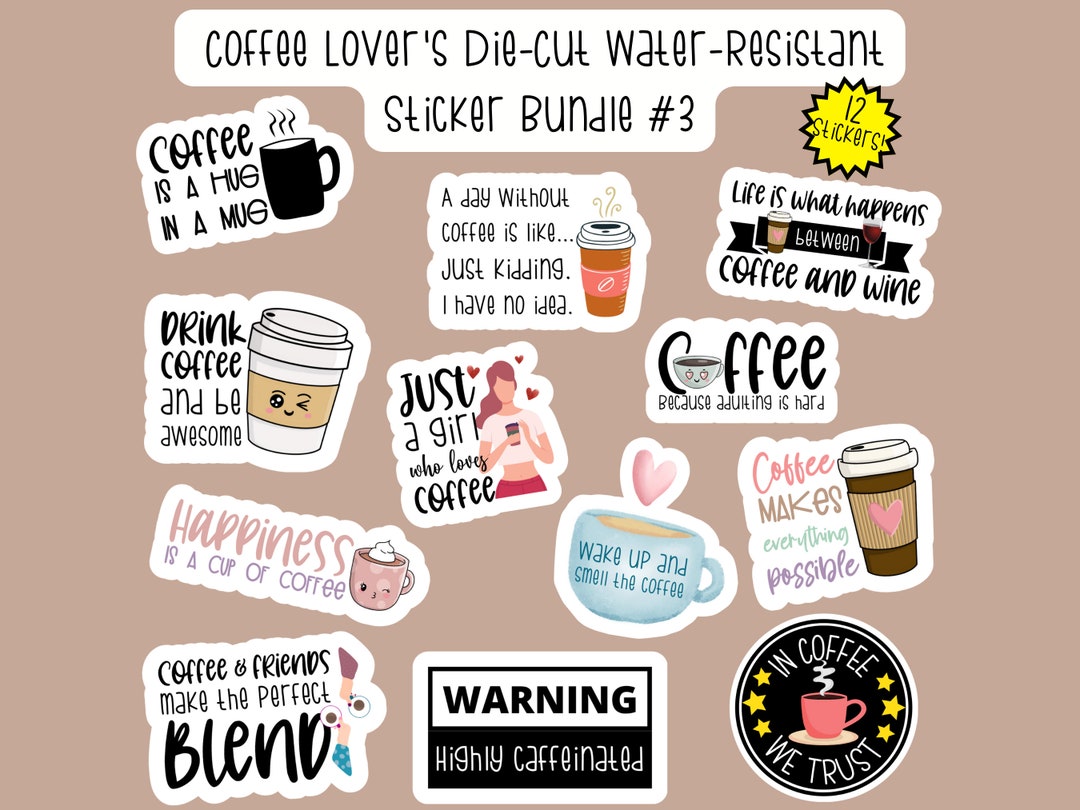 Coffee Lover's Sticker Bundle #3, Coffee Stickers, Cute Coffee Sticker ...
