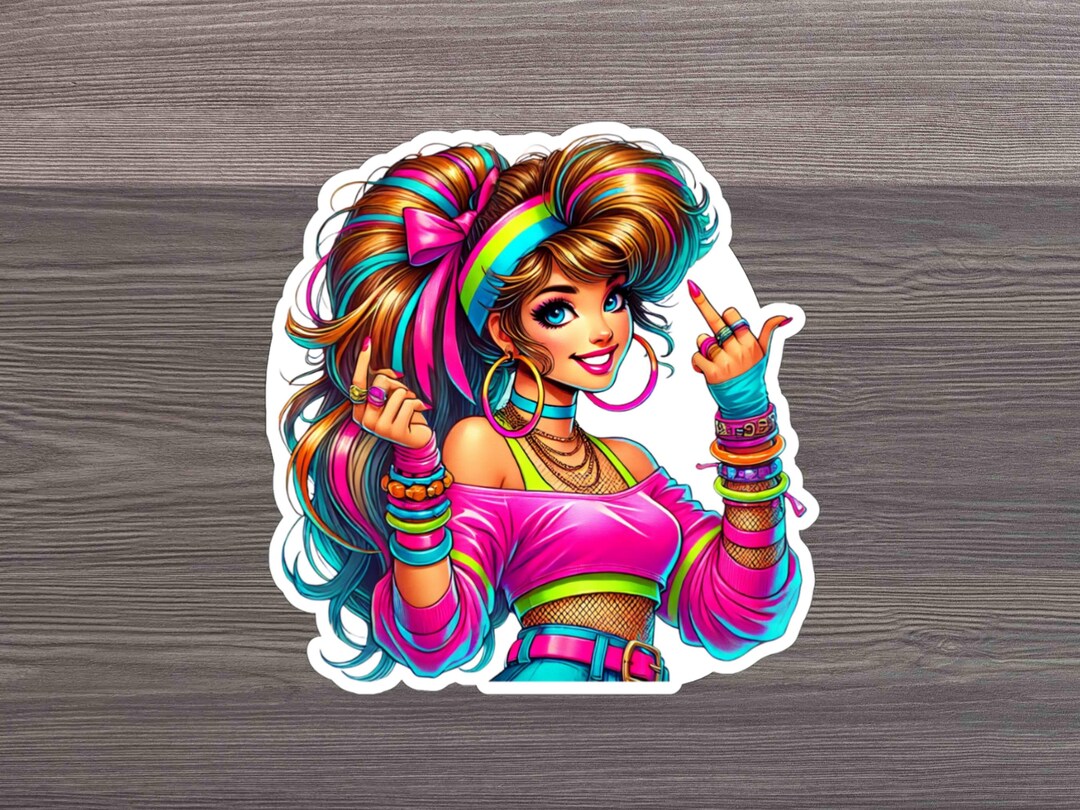 Retro 1980s Girl Sticking up Middle Finger Sticker, 80s Kids Funny ...