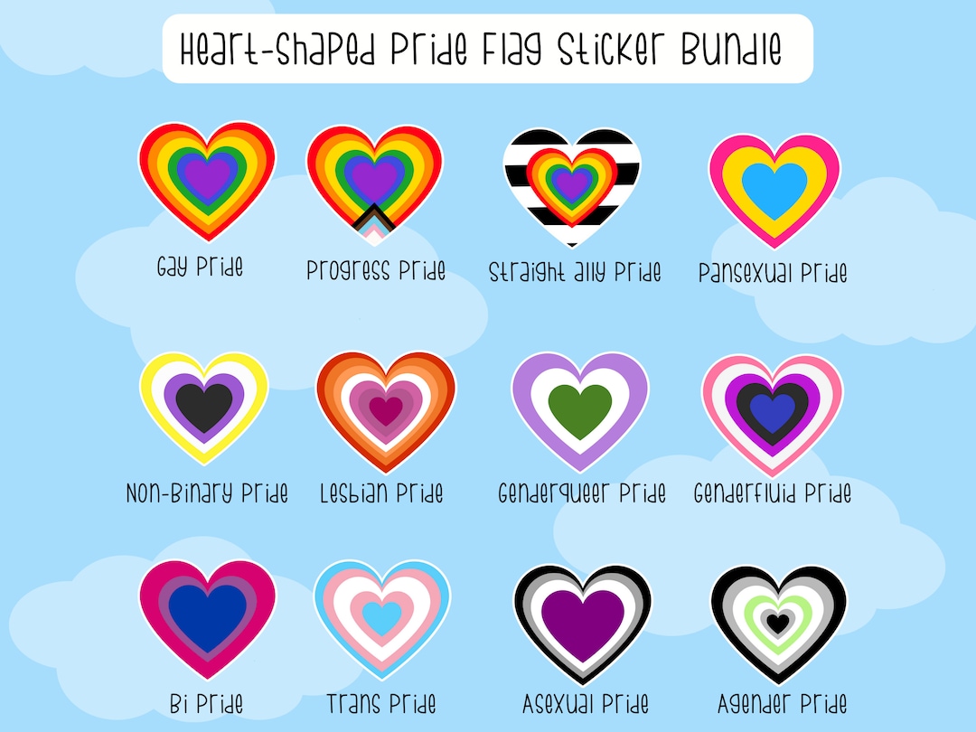 Heart-shaped Pride Flags Die-cut Sticker Bundle - LGBTQ Pride Sticker ...