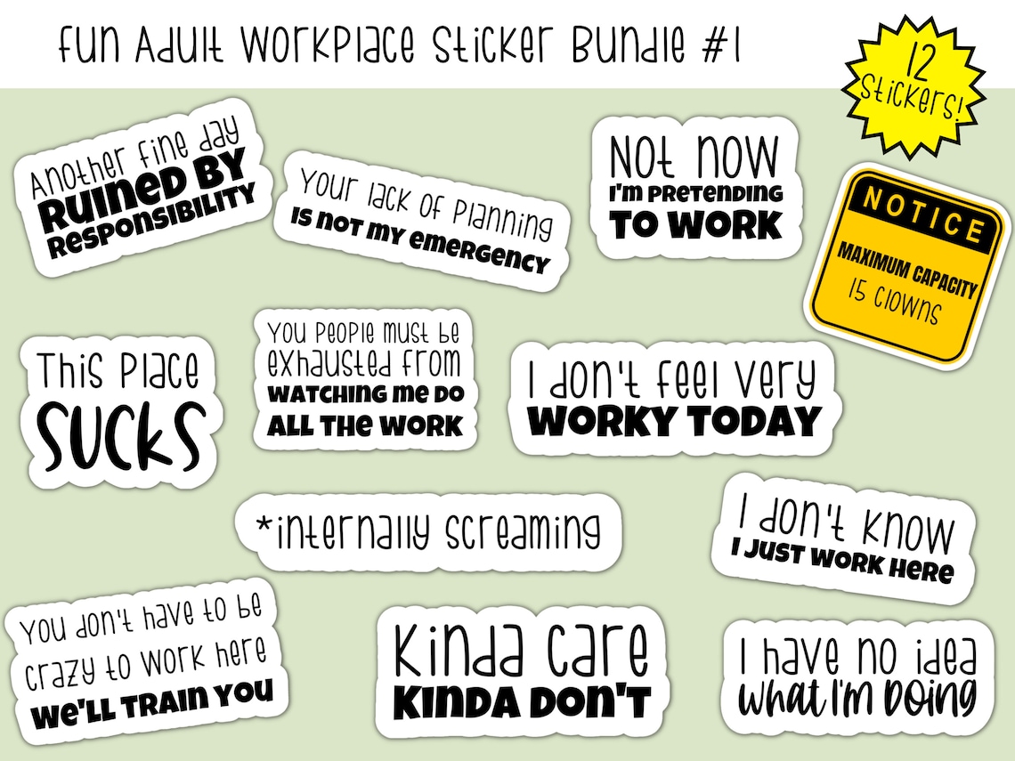 Funny Adult Workplace Sticker Bundle: Water-resistant Office Humor - Etsy