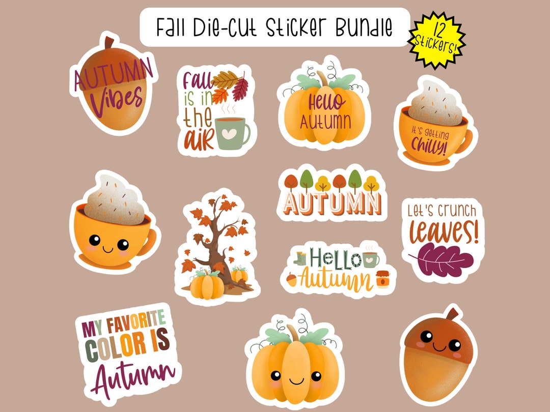 Fall Die-cute Sticker Bundle, Hello Fall Sticker Pack, Autumn Sticker ...