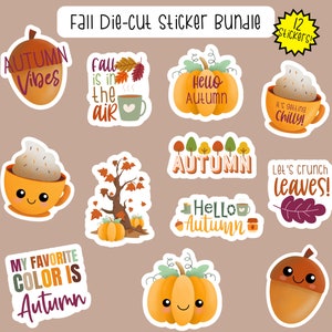 Fall Die-cute Sticker Bundle, Hello Fall Sticker Pack, Autumn Sticker ...