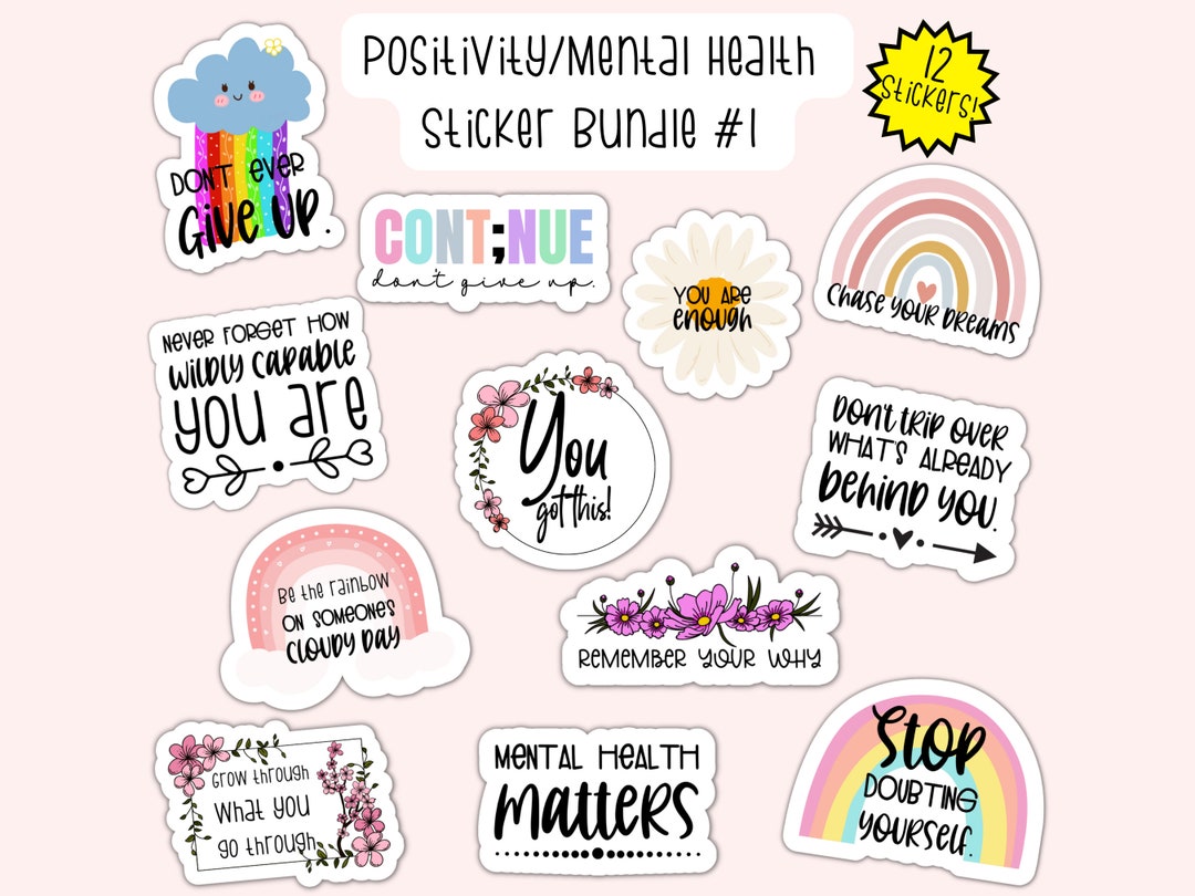 Positivity/mental Health Water-resistant, Die-cut Vinyl Sticker Bundle ...