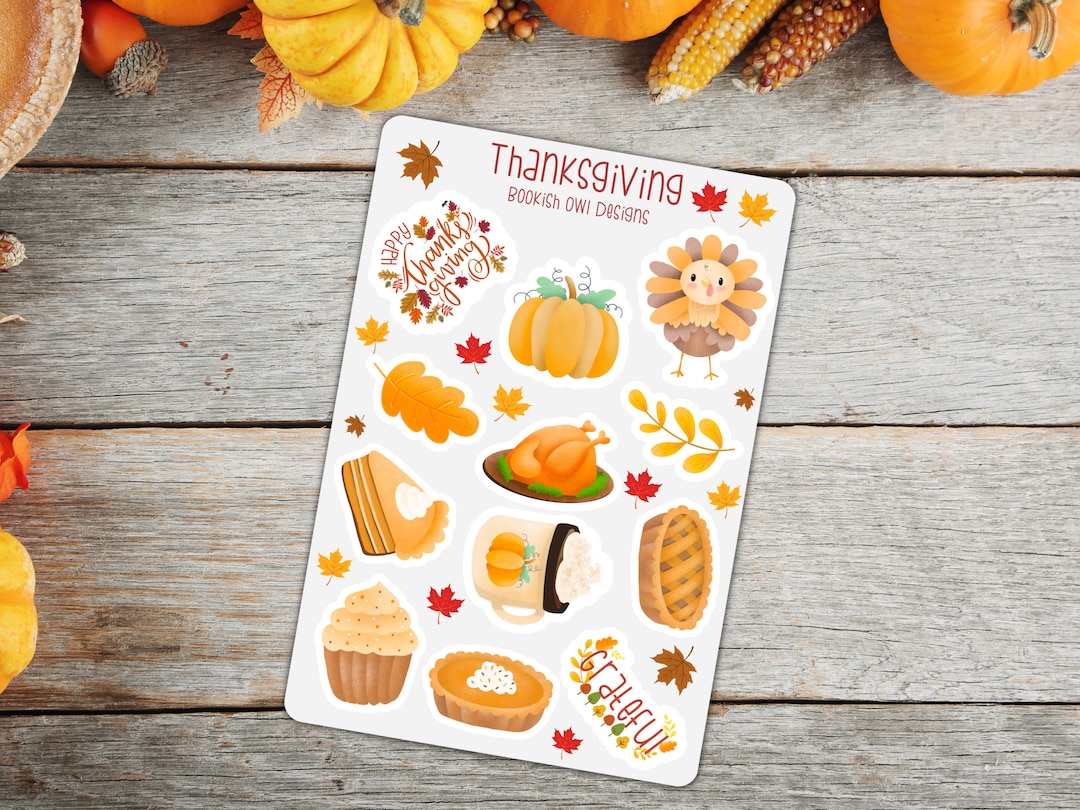 Thanksgiving Sticker Sheet, Thanksgiving Stickers, Thanksgiving Gifts ...