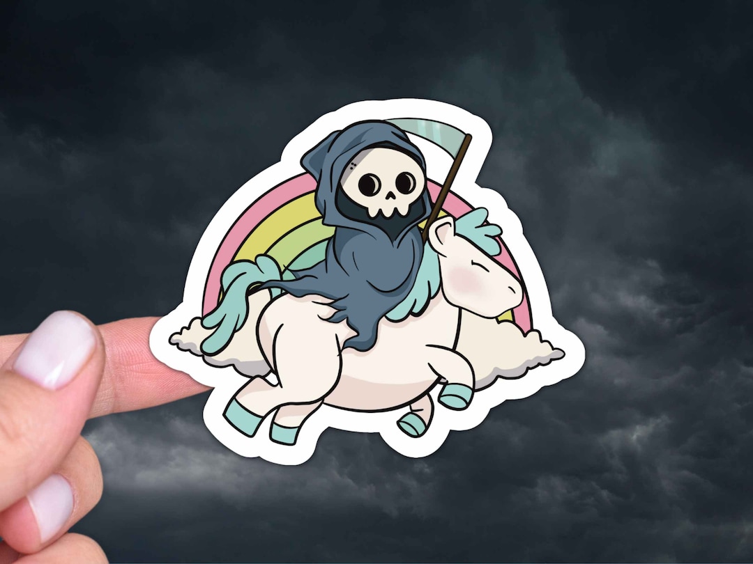 Pegatina Grim Reaper a caballo, Pegatina espeluznante linda, Pegatina ...