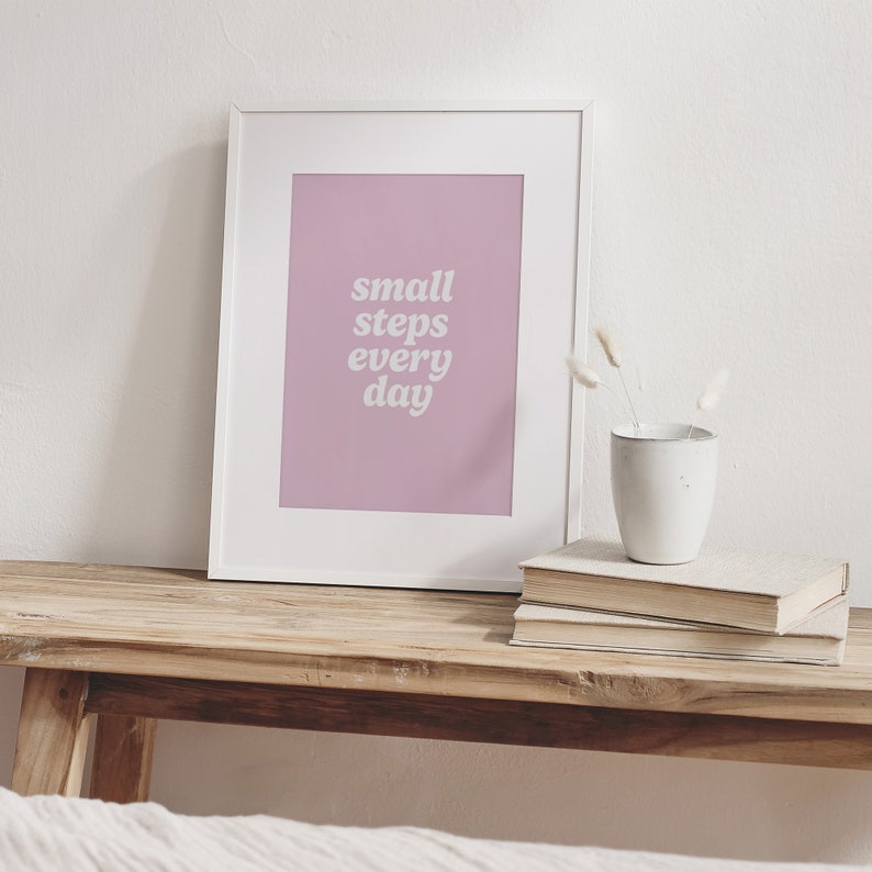 Small Steps Every Day Printable Purple Wall Art | Danish Pastel Quote ...