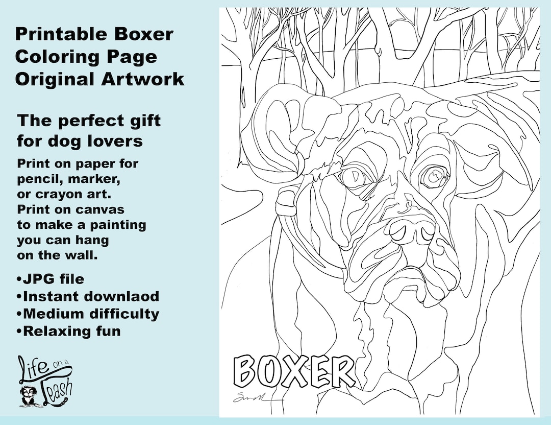 Printable Boxer Coloring Page Original Artwork for Dog Lovers - Etsy