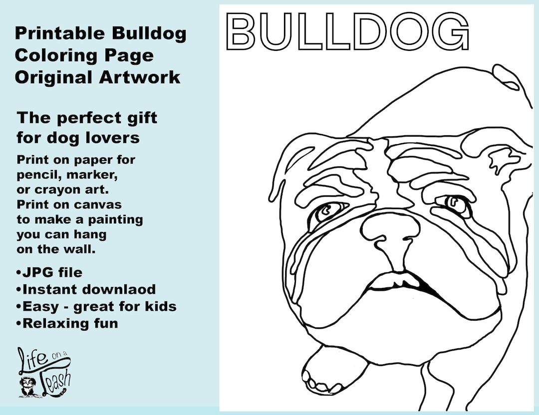 Easy Printable Bulldog Coloring Page Original Artwork for Dog Lovers - Etsy