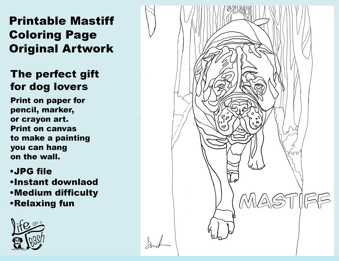 Printable Mastiff Original Art Coloring Page - Etsy