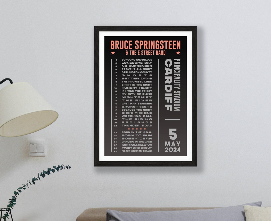 Bruce Springsteen 2024 & 2023 Setlist Dark Poster Print UK Gig Concert ...