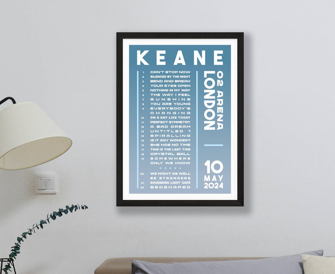Keane 2024 Setlist Poster Print UK Gig Concert Tour O2 Arena Live Band ...