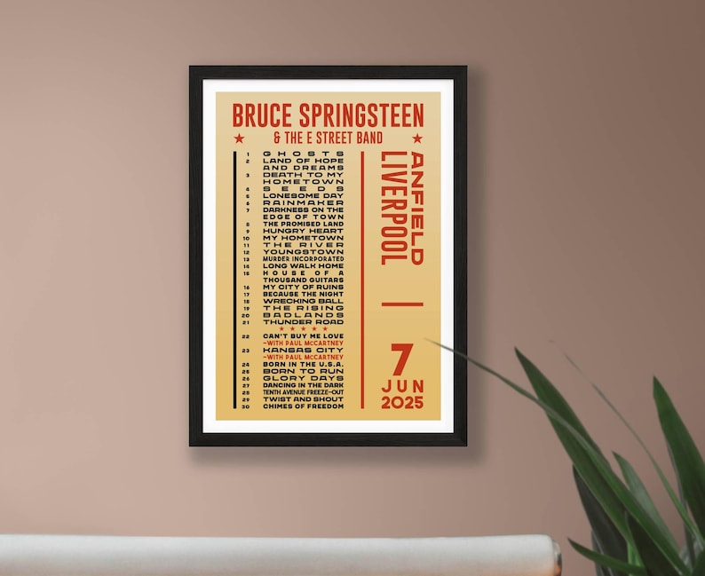 Bruce Springsteen 2025, 2024 & 2023 Setlist Poster Print – UK Gig ...