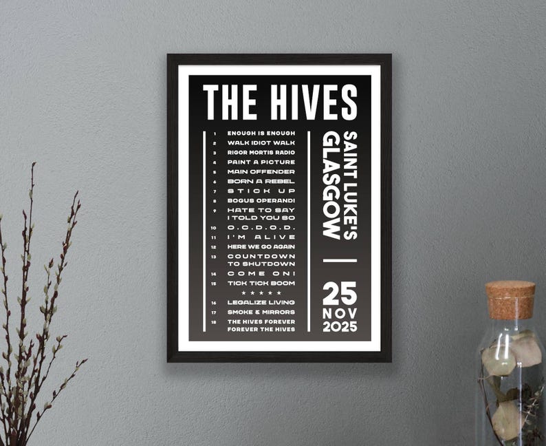 The Hives 2025 UK Tour Setlist Poster Print – gigs Concert Live Band ...