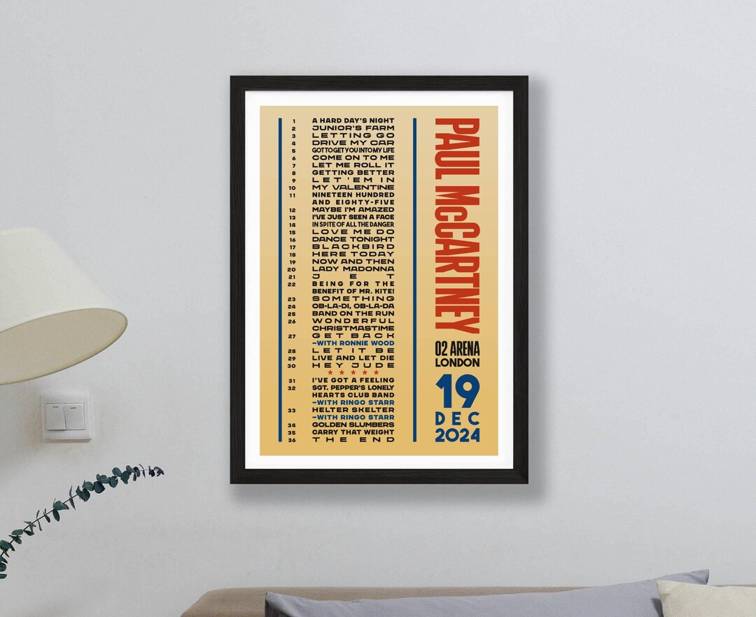 Paul Mccartney 2024 UK Setlist Poster Print london Manchester Gigs ...