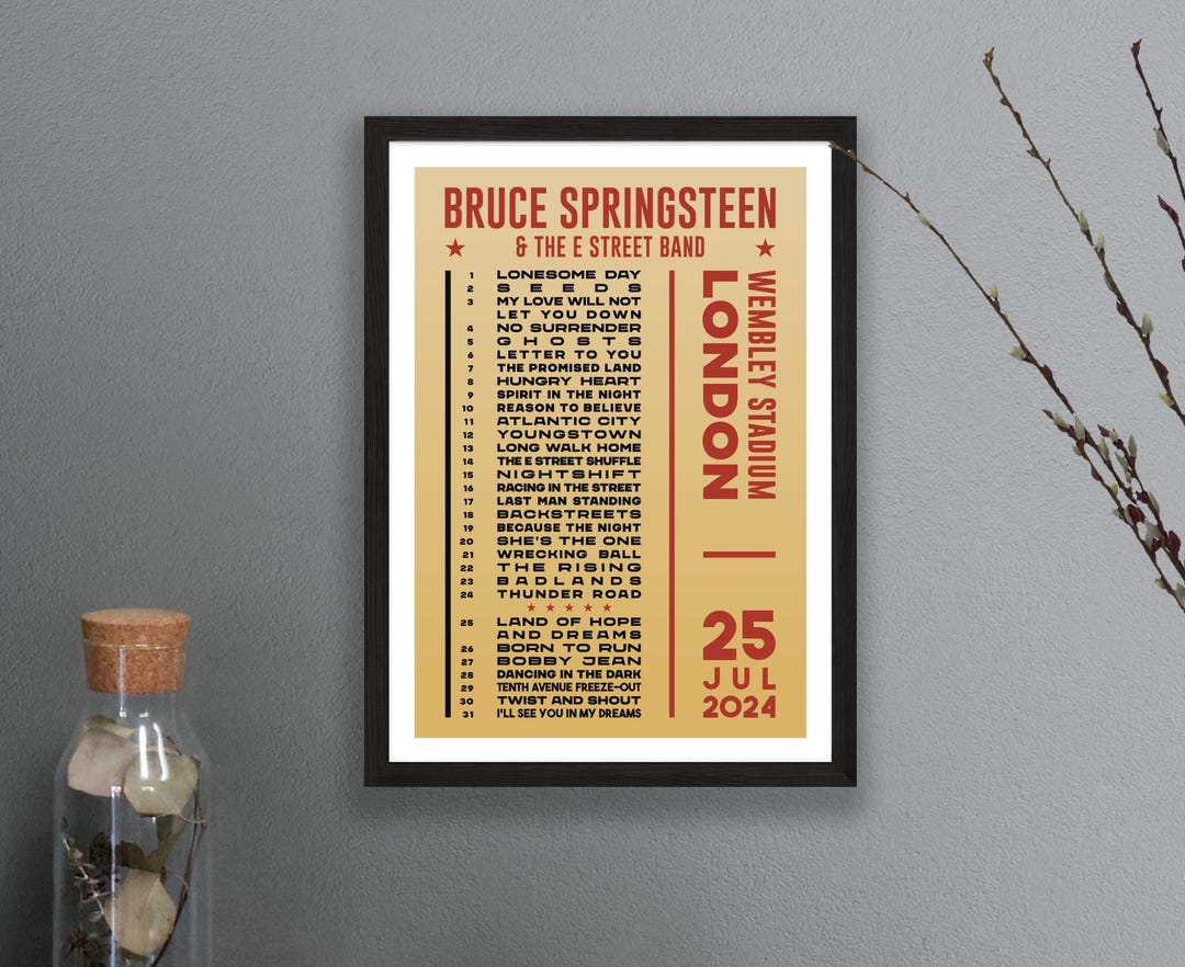Bruce Springsteen 2024 & 2023 Setlist Poster Print UK Gig Concert Tour ...