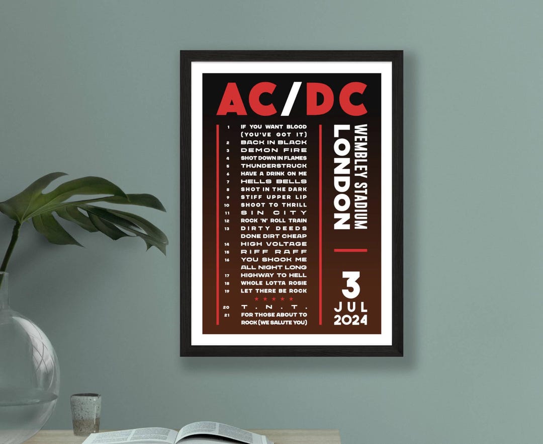 AC/DC 2024 UK Setlist Poster Print – wembley Gigs Concert Tour – Live ...