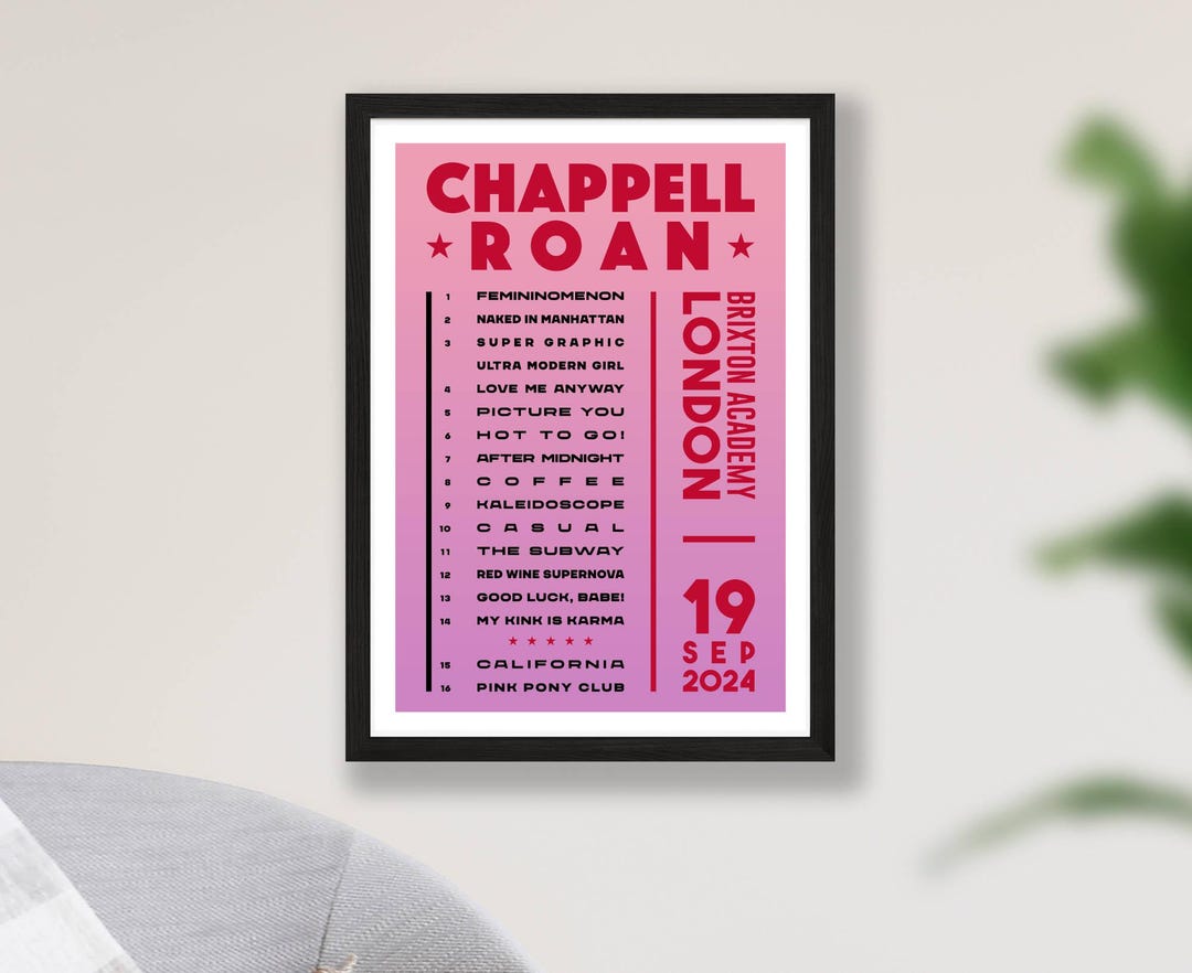 Chappell Roan 2024 UK Ireland Setlist Poster Print gigs Brixton Concert ...