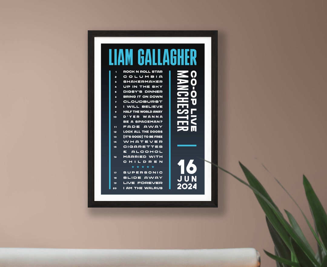 Liam Gallagher 2024 Setlist Poster Print UK Gig Concert Arena Tour ...
