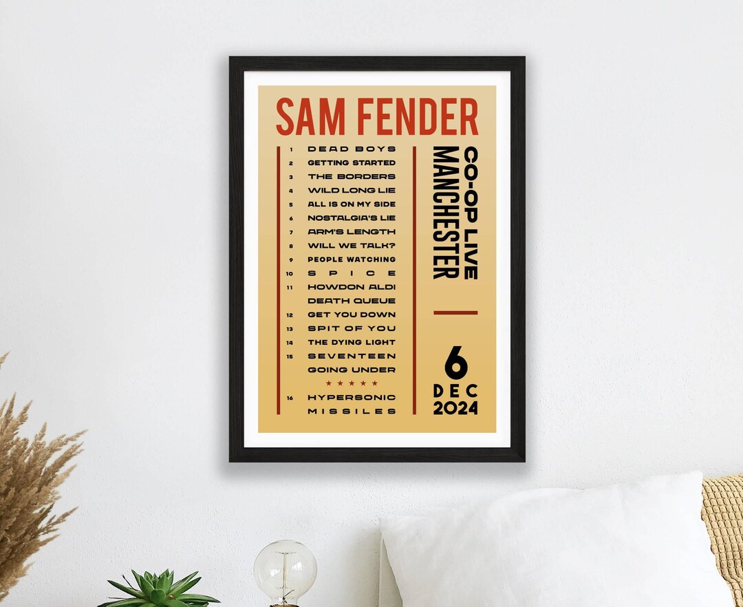 Sam Fender 2024 UK Ireland Setlist Poster Print – gigs Concert Tour ...