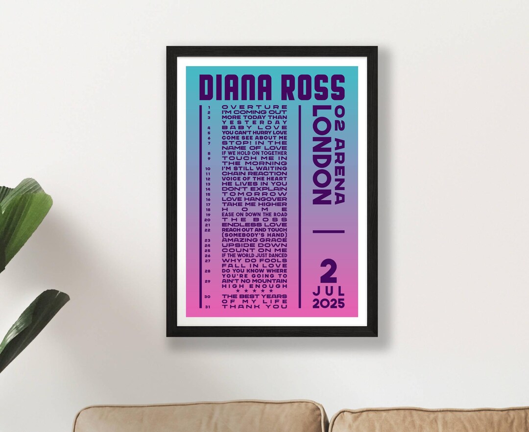 Diana Ross 2025 UK Tour Setlist Poster Print – gigs Concert Arena ...