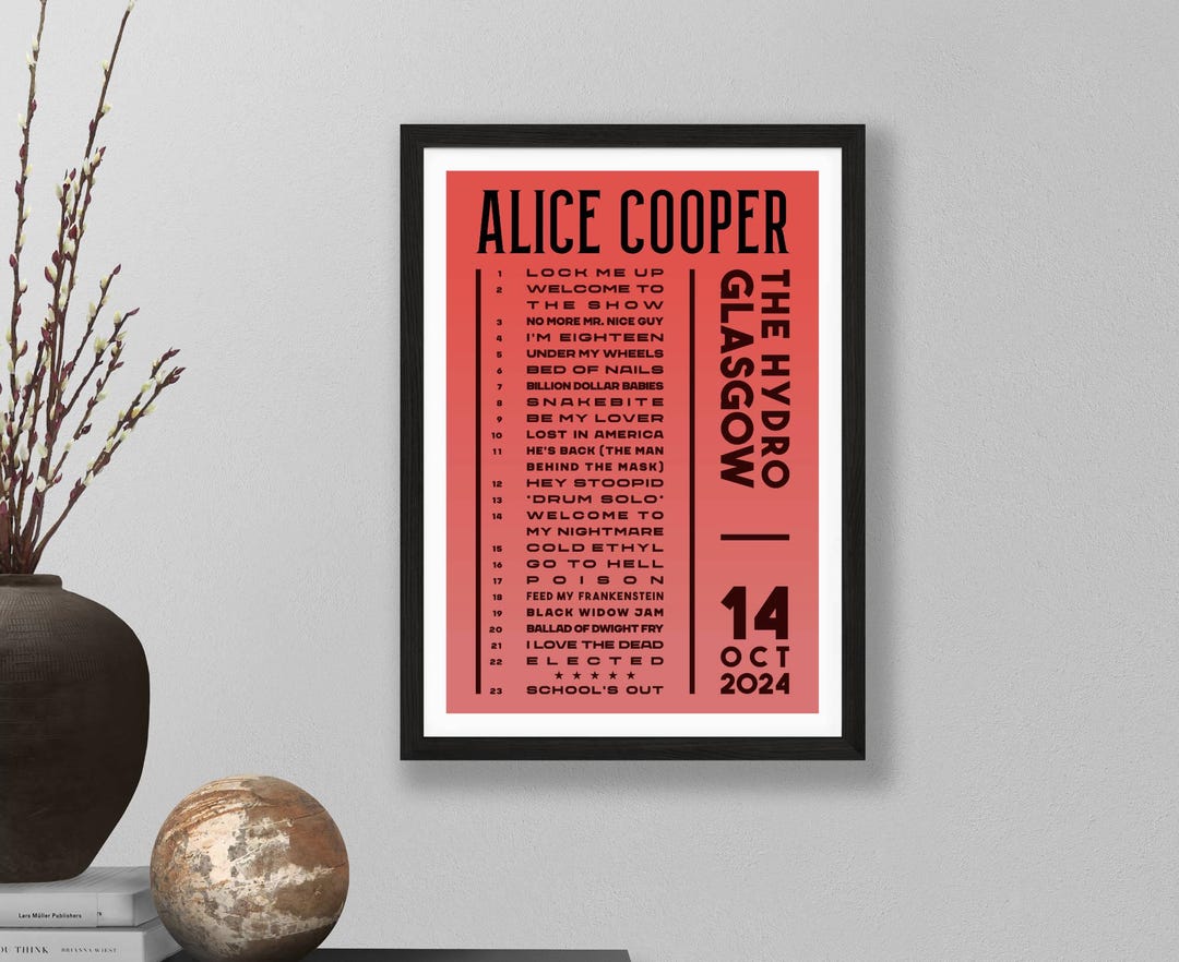 Alice Cooper 2024 UK Setlist Poster Print gigs Concert Tour Live Band ...
